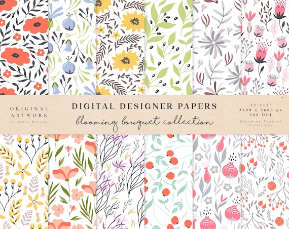 Blooming Bouquet Digital Paper Set Scrapbook Paper | Etsy