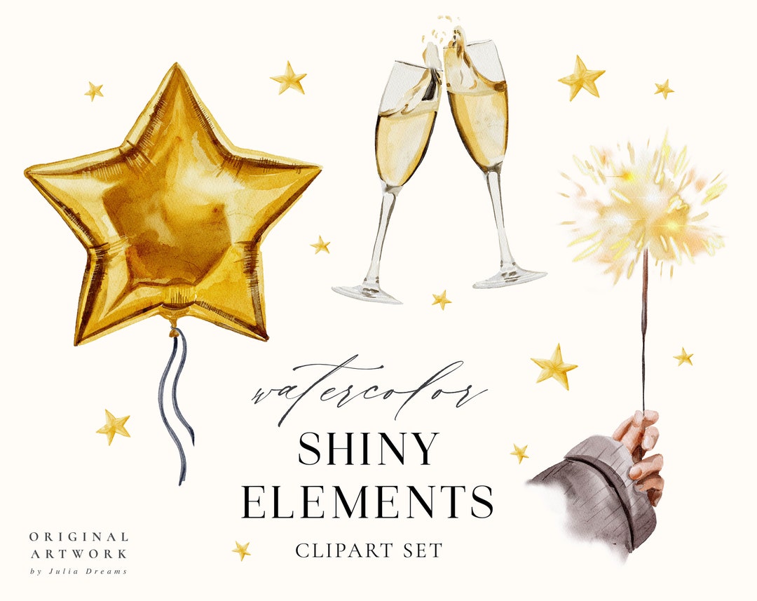 Watercolor Shiny Elements Clipart Set - Vintage Digital Clip Art ...