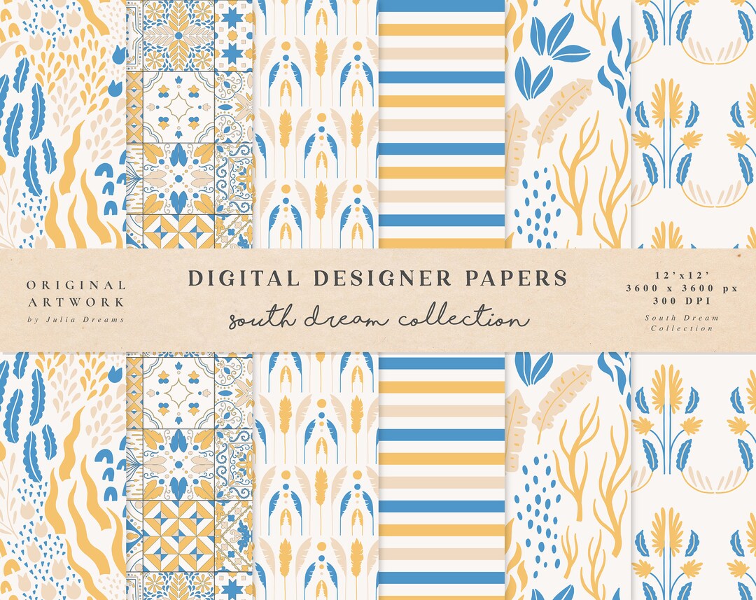 South Dream Digital Papers - Scrapbook Paper Set - Seamless Patterns ...