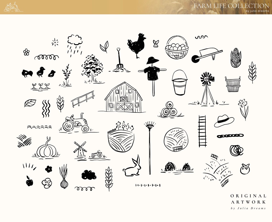 Farm Vector SVG Clipart - Farm Elements - Hand Drawn Style - Animals ...