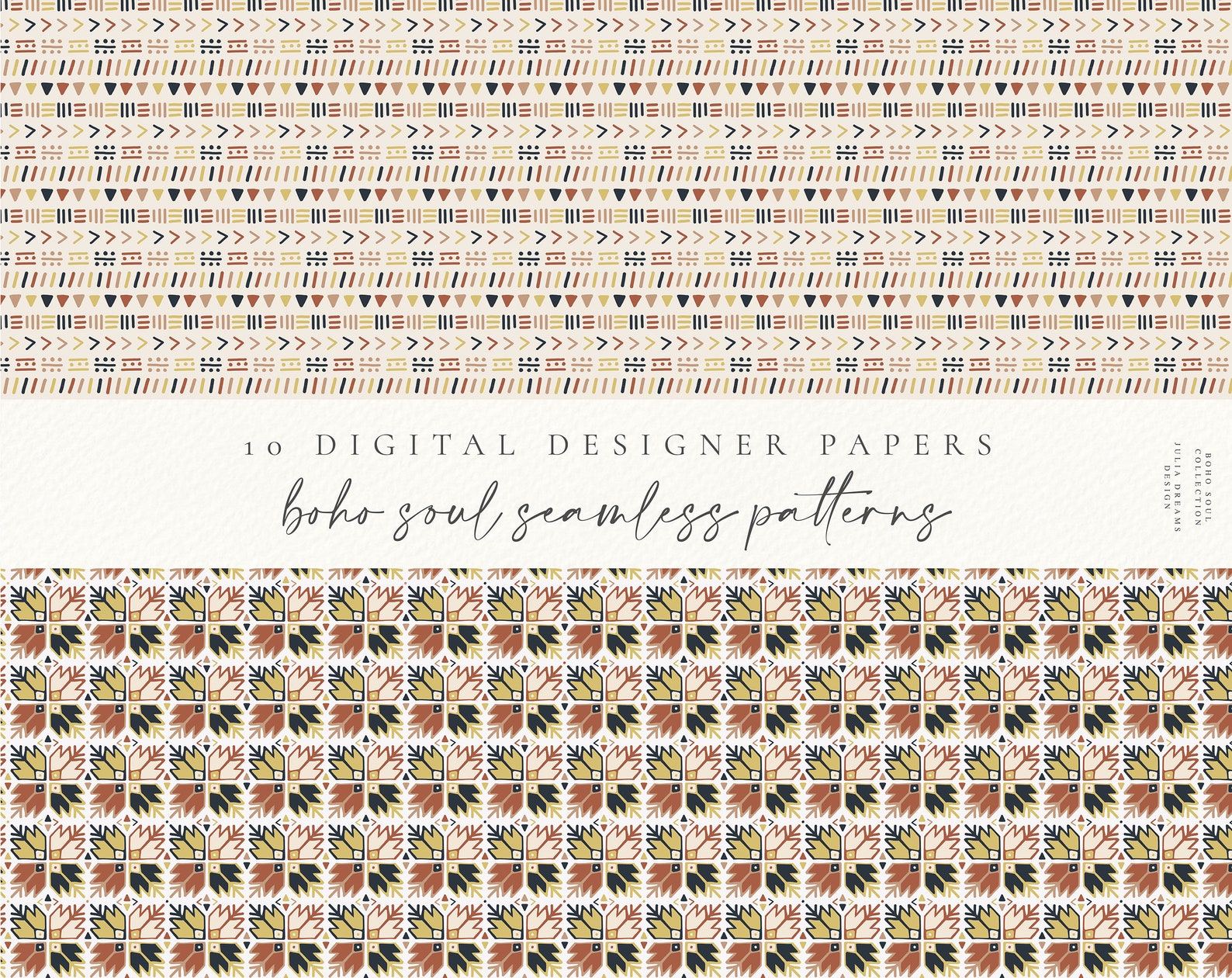 Boho Soul Digital Paper Set - Scrapbook Paper - Seamless Patterns ...