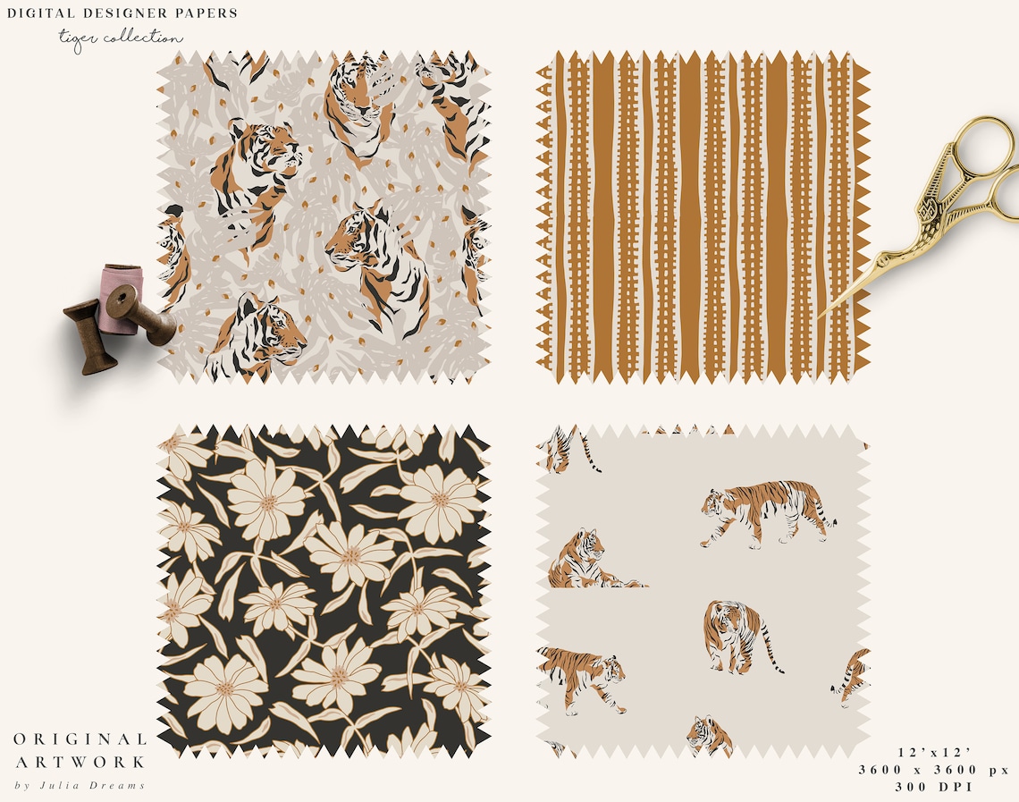 Tiger Digital Papers - Commercial Use - Scrapbook Paper - Seamless ...