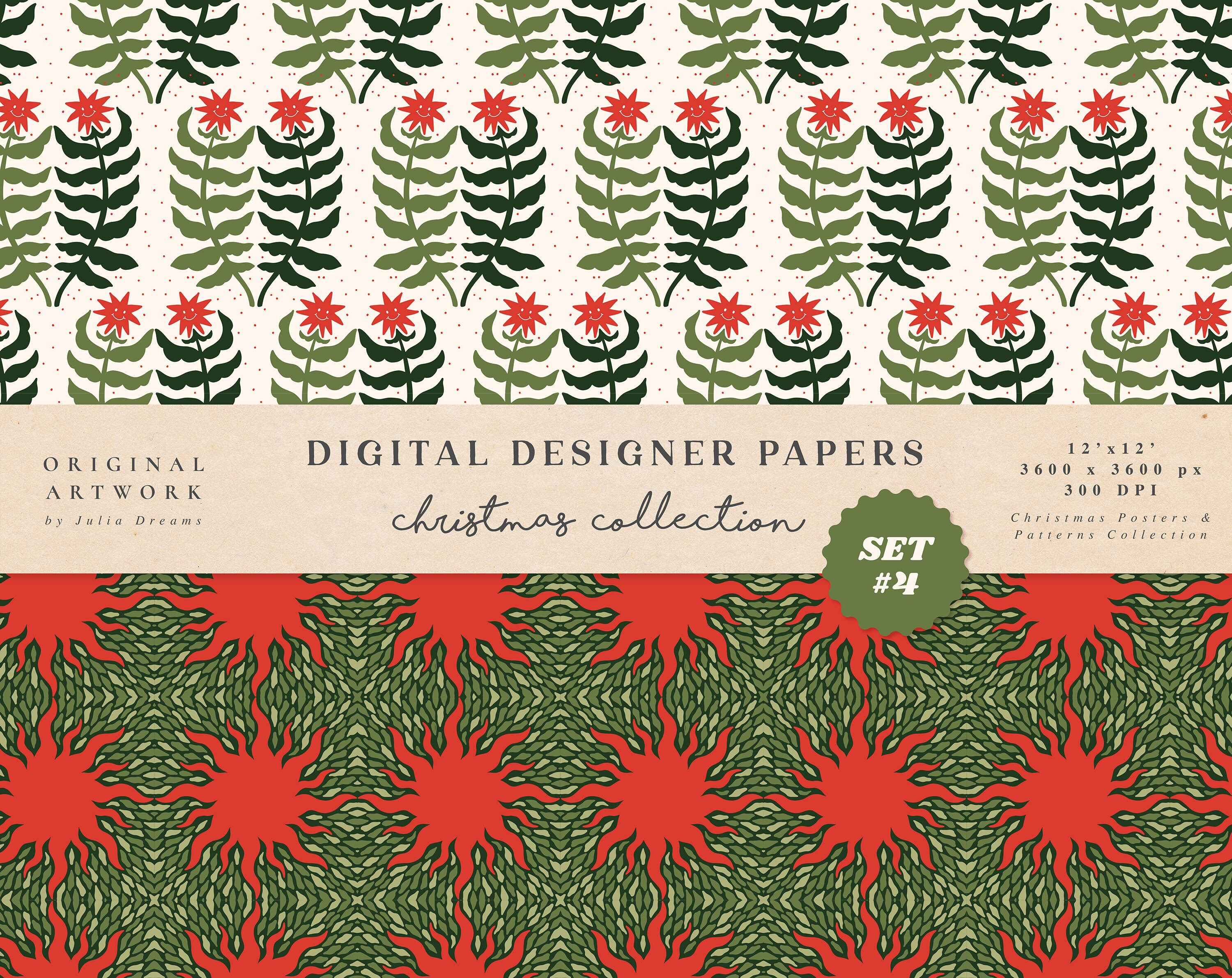 Classic Christmas Digital Paper Set - Scrapbook Paper - Seamless ...