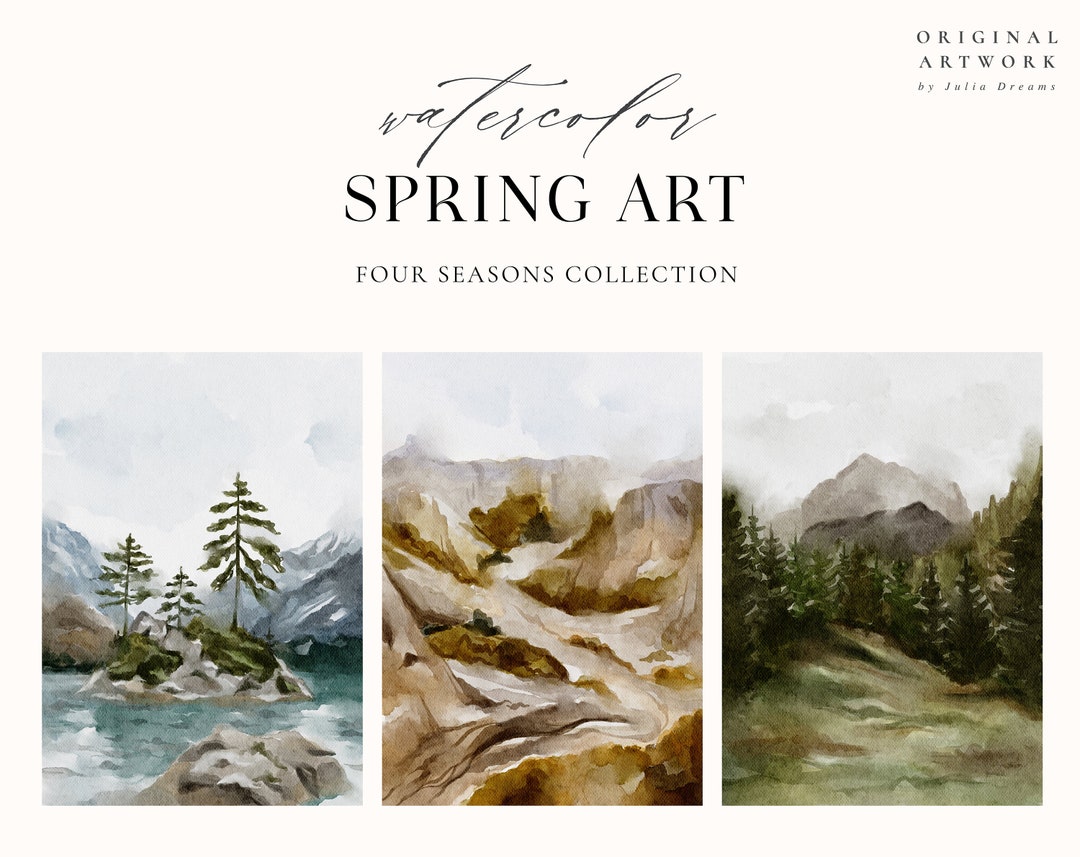 Spring Watercolor Landscape Art - Spring Backgrounds - Printable ...