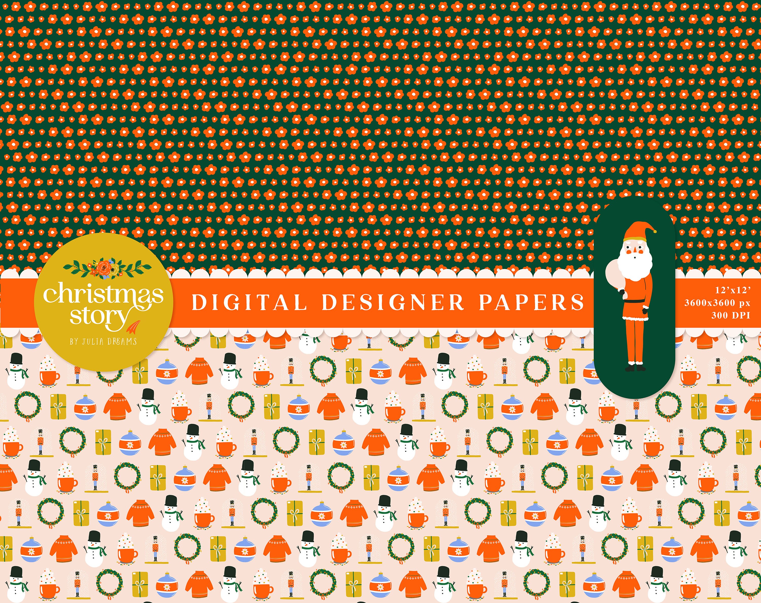 Christmas Story Digital Paper Set 2 - Santa Scrapbook Paper - Seamless ...