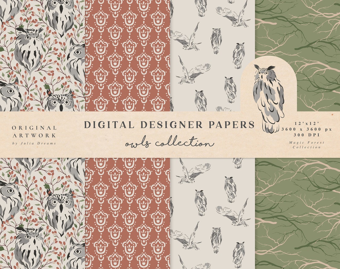 Owls Digital Papers - Commercial Use - Scrapbook Paper - Seamless ...