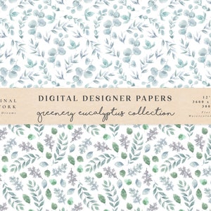 Digital Paper - Greenery Eucalyptus Scrapbook Papers - Seamless ...