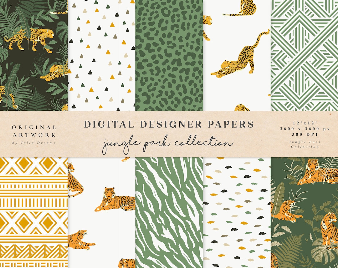 Jungle Digital Paper - Scrapbook Paper - Seamless Patterns - Digital ...