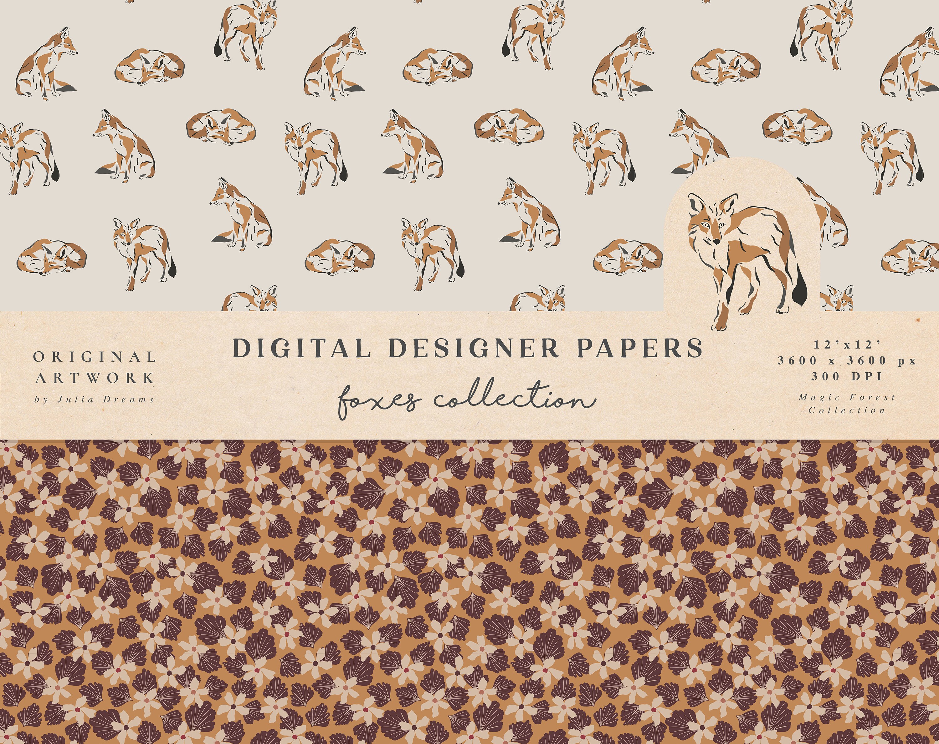 Foxes Digital Papers Commercial Use Scrapbook Paper | Etsy