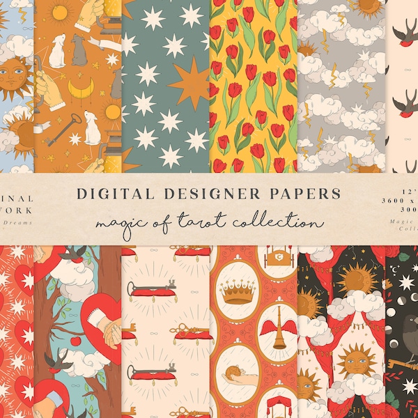 Magic of Tarot Digital Papers - Commercial Use - Scrapbook Paper ...