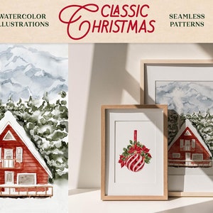Christmas Clipart Set - Watercolor Vintage Christmas Digital Clip Art ...
