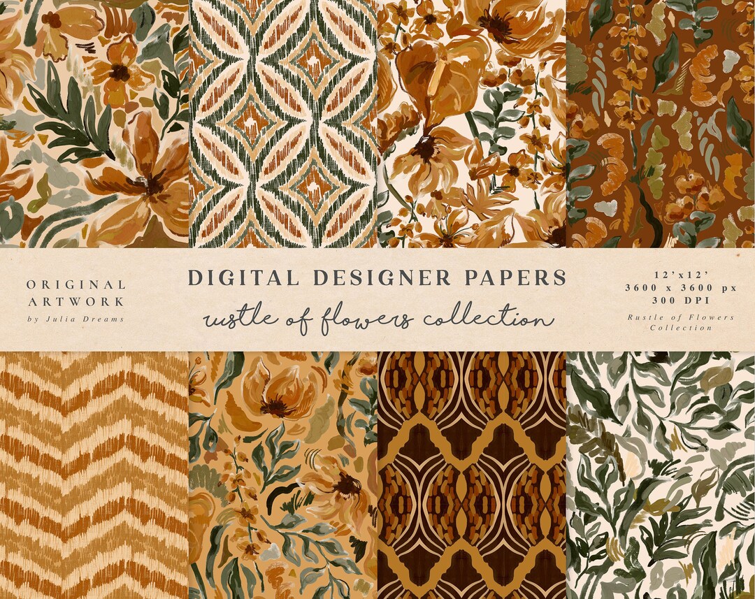 Rustle of Flowers Digital Papers - Scrapbook Papers - Seamless Patterns ...
