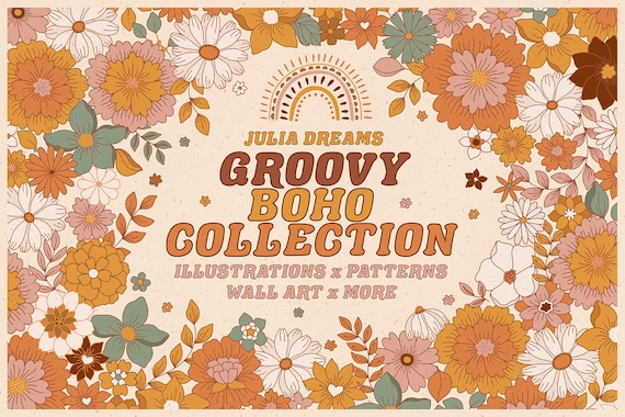 Groovy Boho Digital Clipart Collection Individual PNG Files - Etsy
