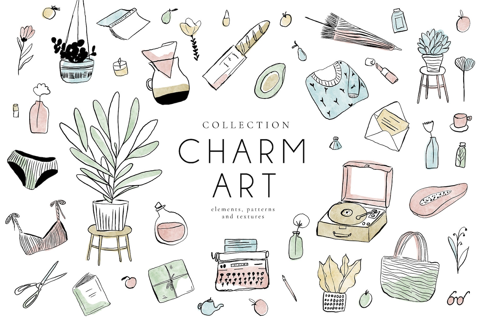 Charm Art Digital Clipart Individual PNG Files Naive Line - Etsy