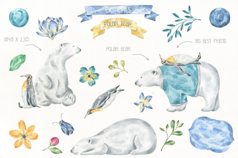 Best Friends Watercolor Clipart - Watercolor Nursery Pastel - Polar ...