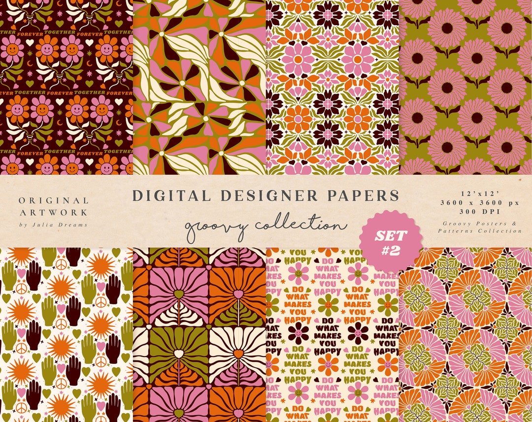 70s Style Digital Papers - Commercial Use - Scrapbook Paper - Seamless ...