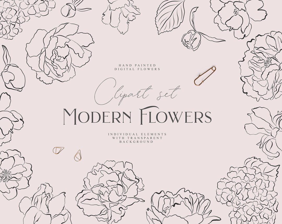 Modern Flowers - Botanical Line Art - Floral Clip Art - Vector Flower ...