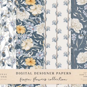 Frozen Flowers Digital Paper Watercolor Scrapbook Papers | Etsy