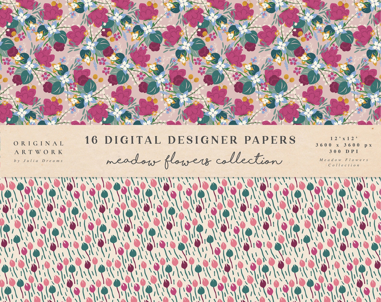 Meadow Flowers Digital Papers Part 2 Scrapbook Paper | Etsy