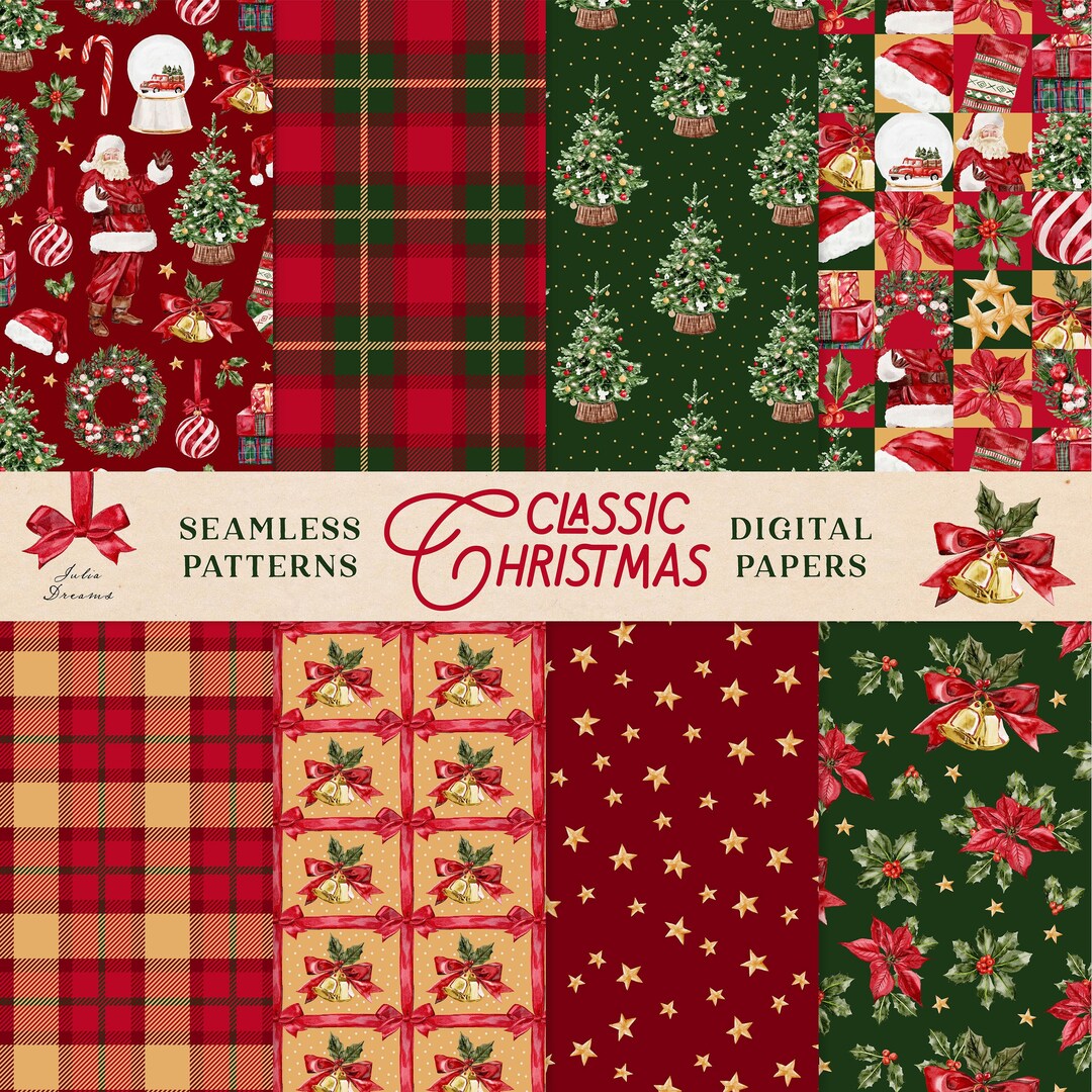 Classic Christmas Digital Papers - Seamless Patterns - Christmas Print ...