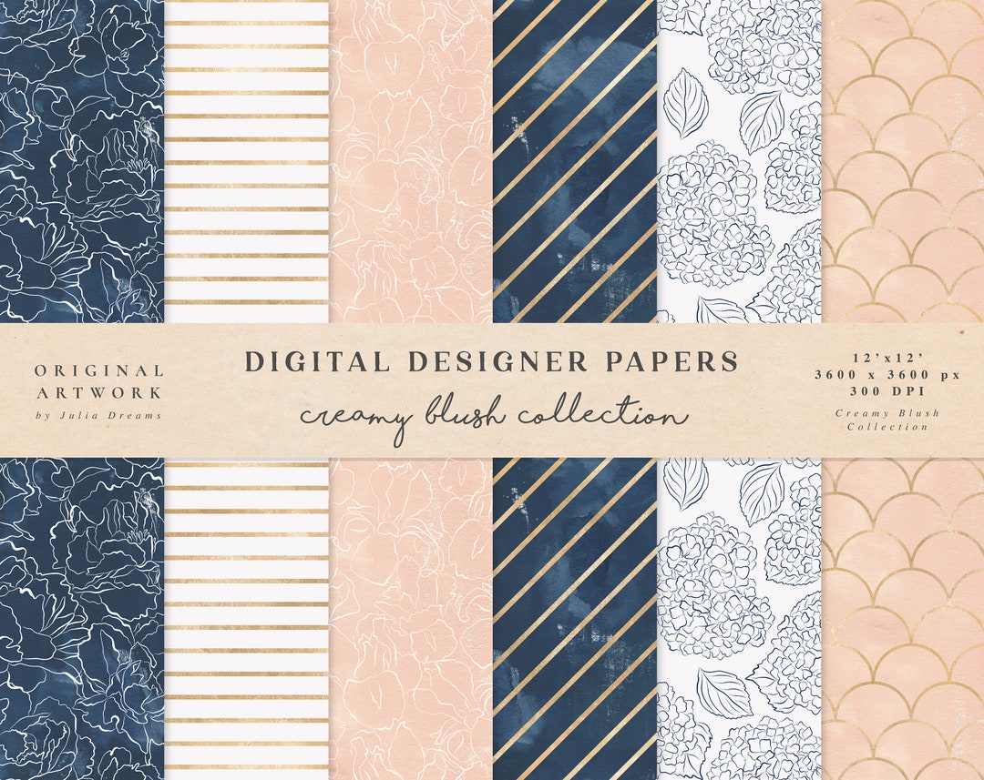Creamy and Indigo Digital Paper - Scrapbook Papers - Seamless Patterns ...
