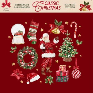Christmas Clipart Set - Watercolor Vintage Christmas Digital Clip Art ...