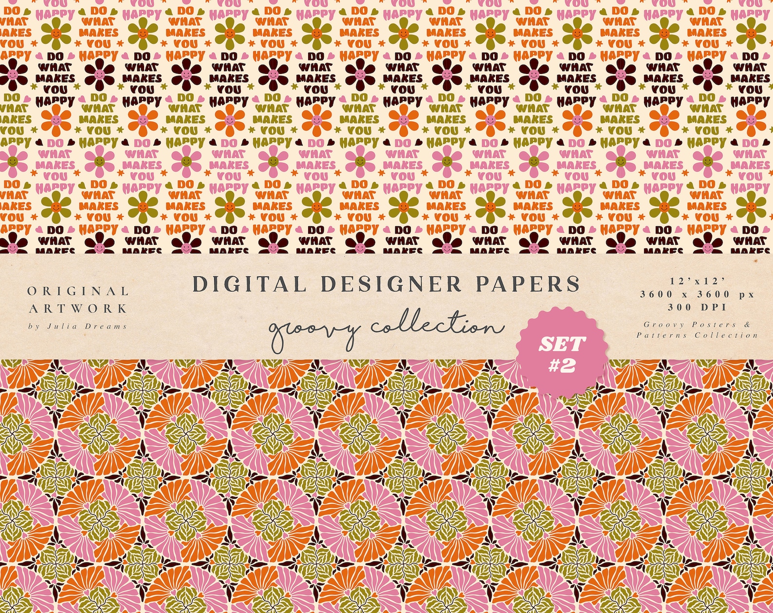 70s Style Digital Papers - Commercial Use - Scrapbook Paper - Seamless ...