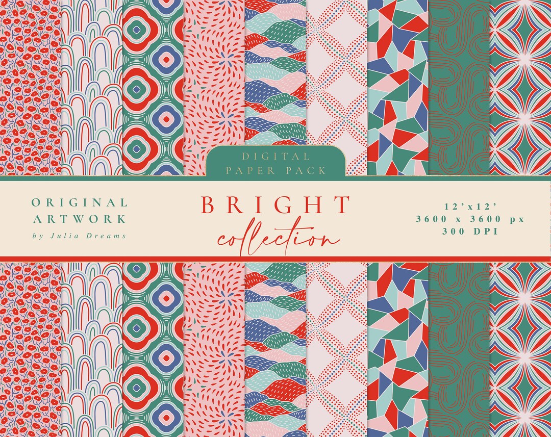Bright Digital Paper - Scrapbook Paper - Seamless Patterns - Digital ...