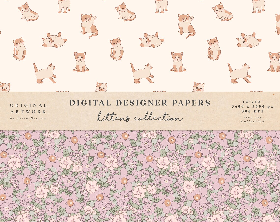 Cute Kittens Digital Papers - Commercial Use - Scrapbook Paper ...