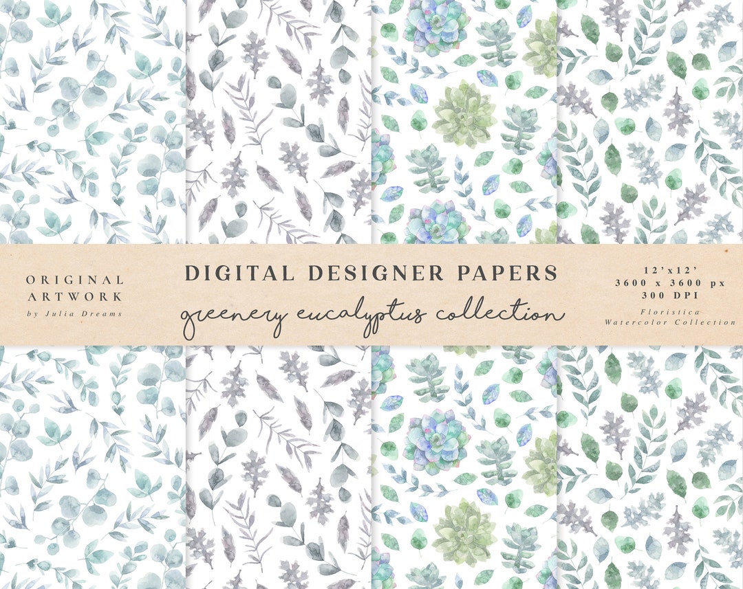 Digital Paper - Greenery Eucalyptus Scrapbook Papers - Seamless ...