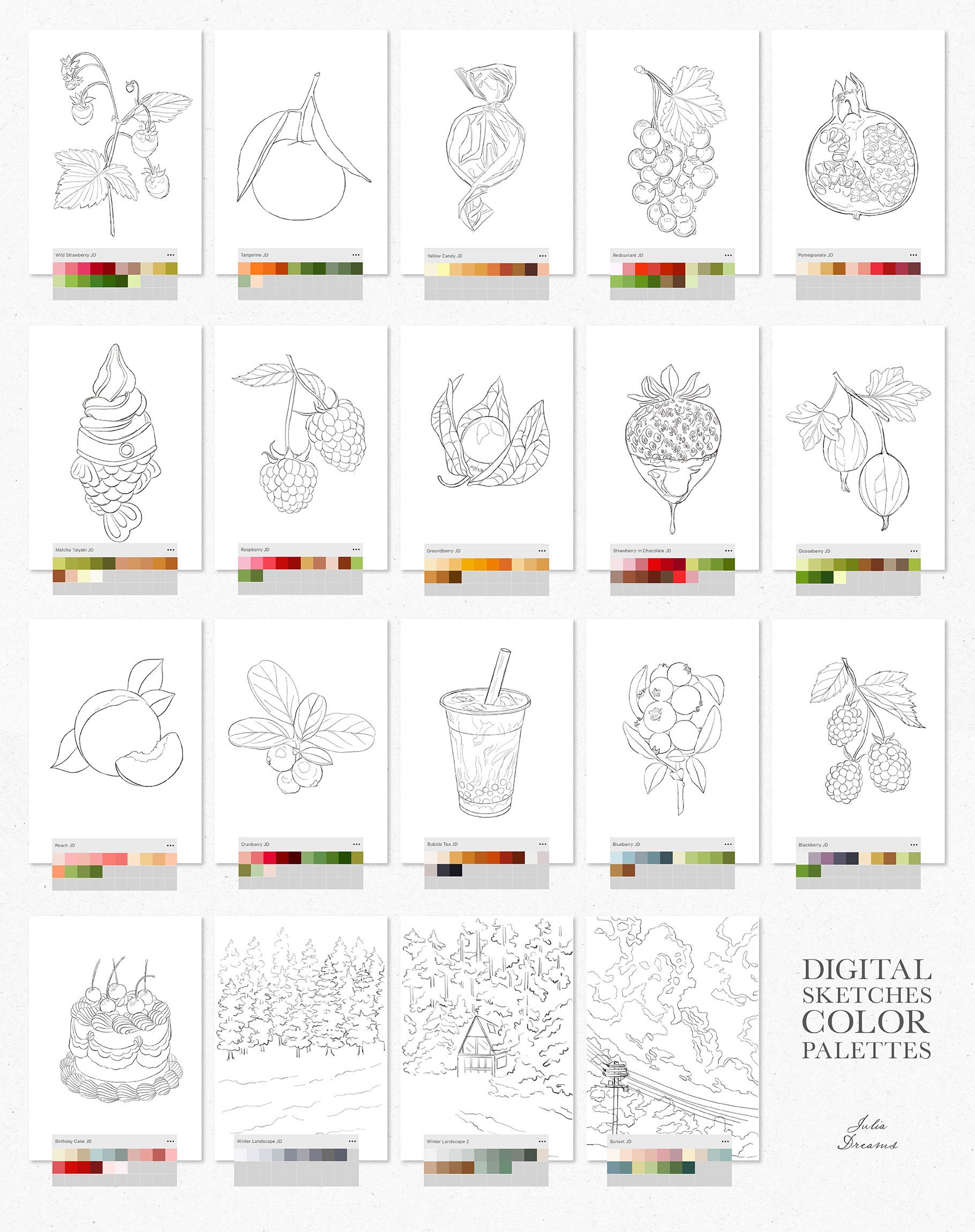 Digital Sketches Color Palettes - Printable Coloring Pages - Instant ...