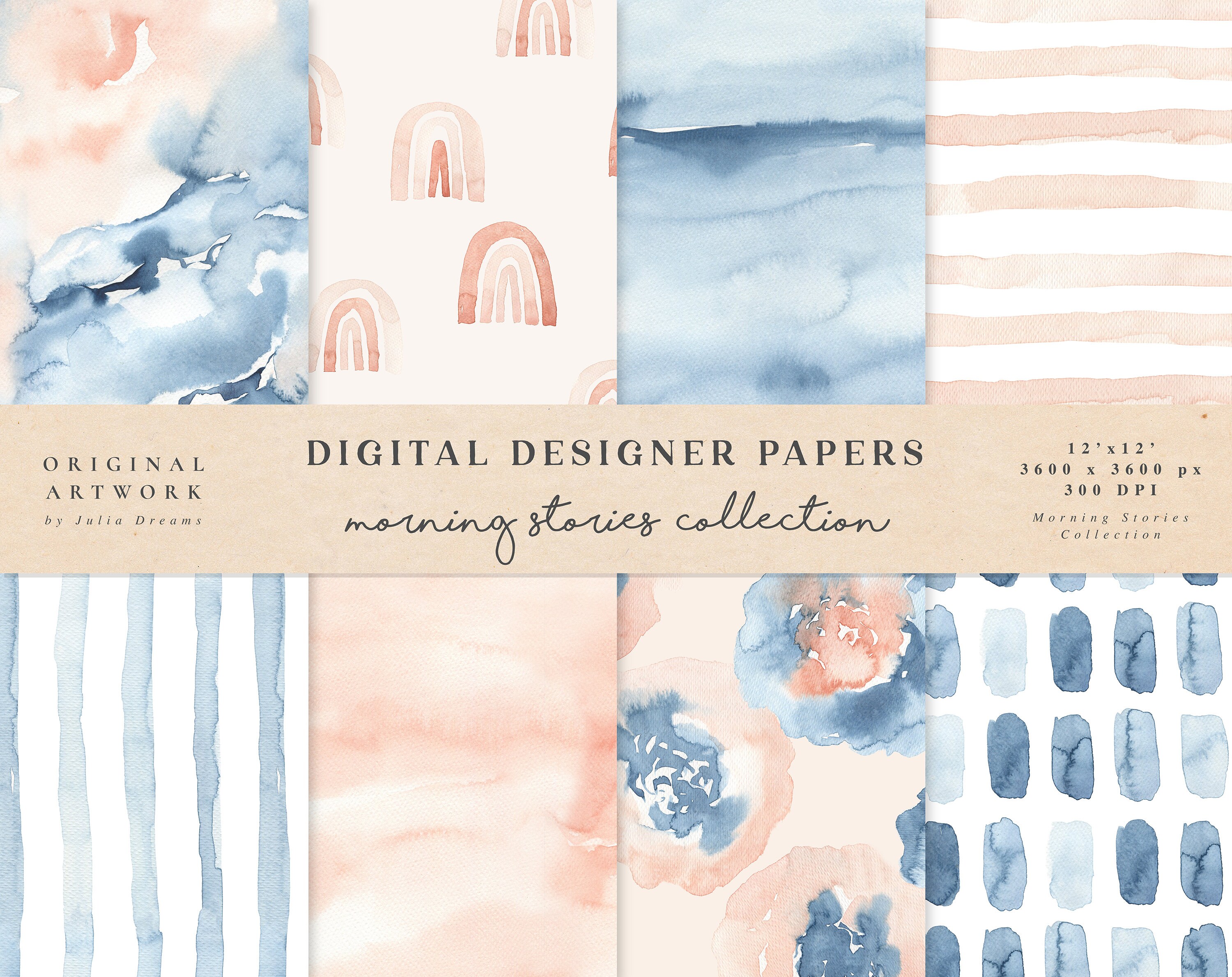 Morning Stories Digital Paper - Scrapbook Papers - Seamless Patterns ...