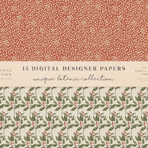 Unique Botanic Digital Paper Set - Scrapbook Paper - Seamless Patterns ...