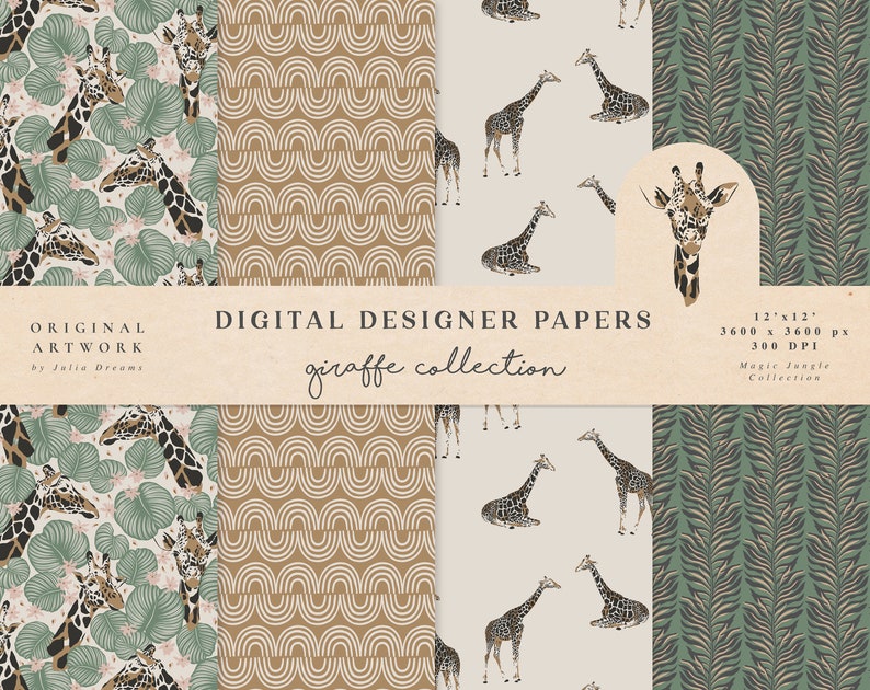 Giraffe Digital Papers Commercial Use Scrapbook Paper | Etsy