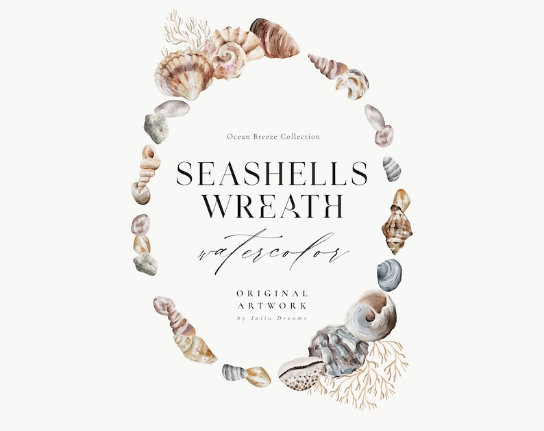 Watercolor Seashells Wreath Digital Clipart Individual PNG - Etsy