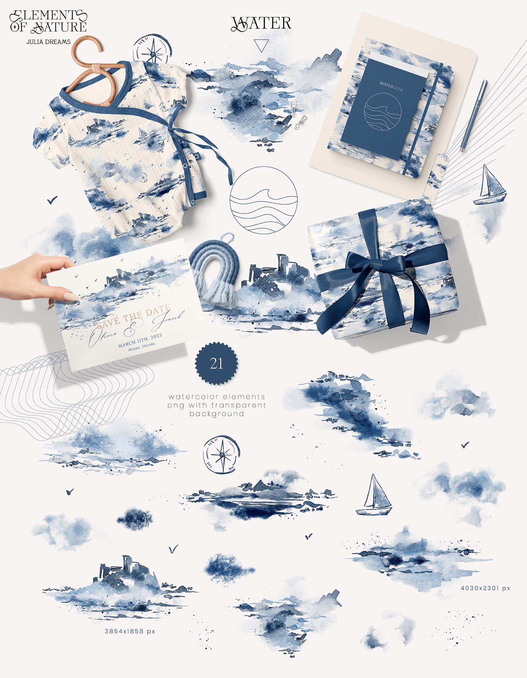 Elements of Nature Watercolor Digital Clipart Individual - Etsy