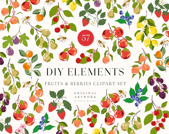 Fruits and Berries Clipart Set Orchard Flower Clip Art - Etsy