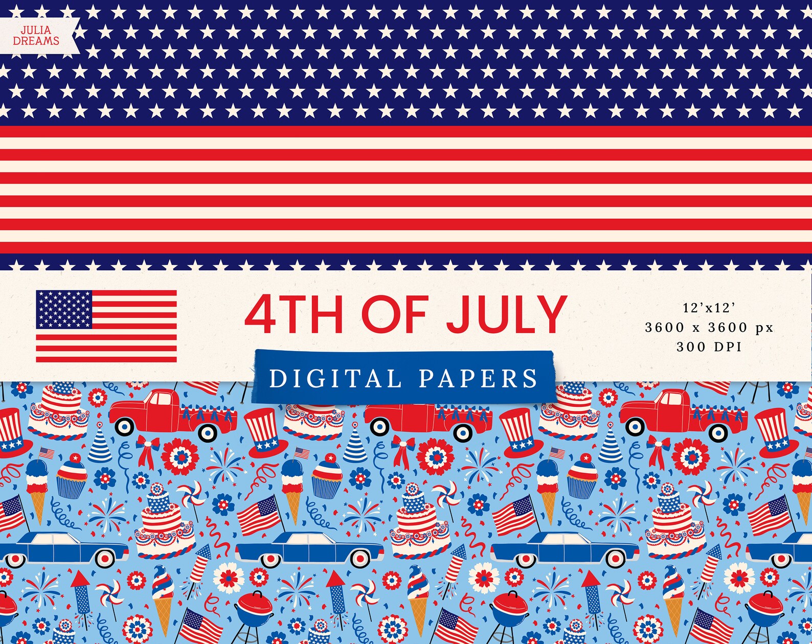4th of July Digital Papers Commercial Use Scrapbook Paper - Etsy