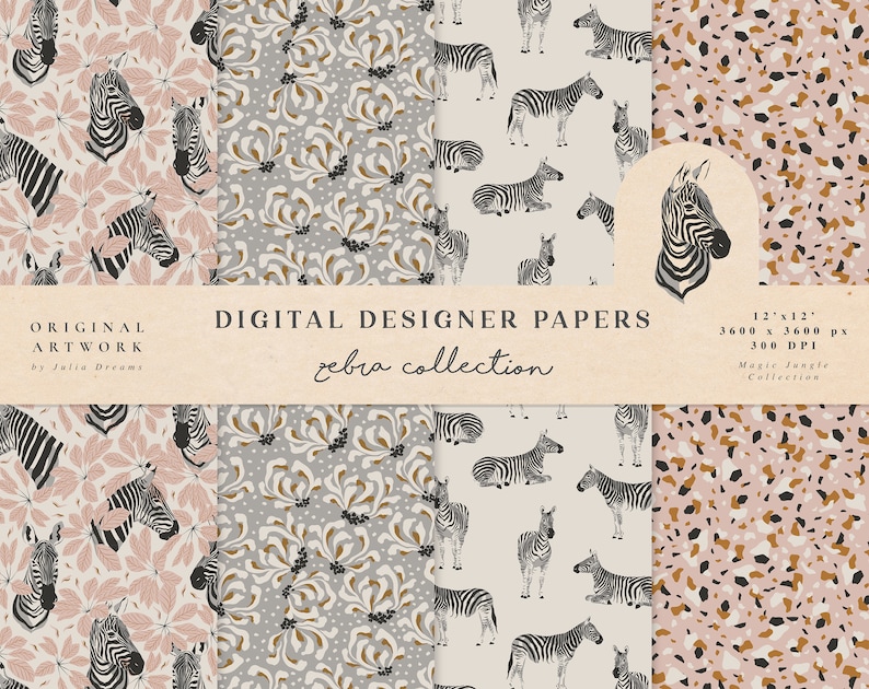 Zebra Digital Papers Commercial Use Scrapbook Paper | Etsy