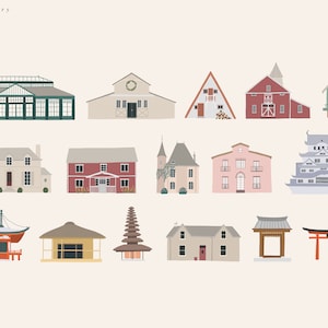 Buildings Clipart Set - Hand Drawn Country House - Digital PNG Vector ...