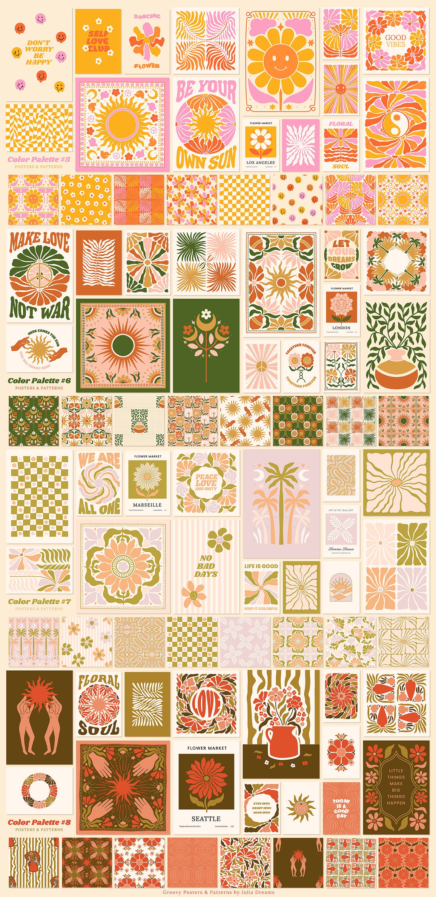 Groovy Posters Patterns Bundle Boho 70s Logo Digital Clipart - Etsy
