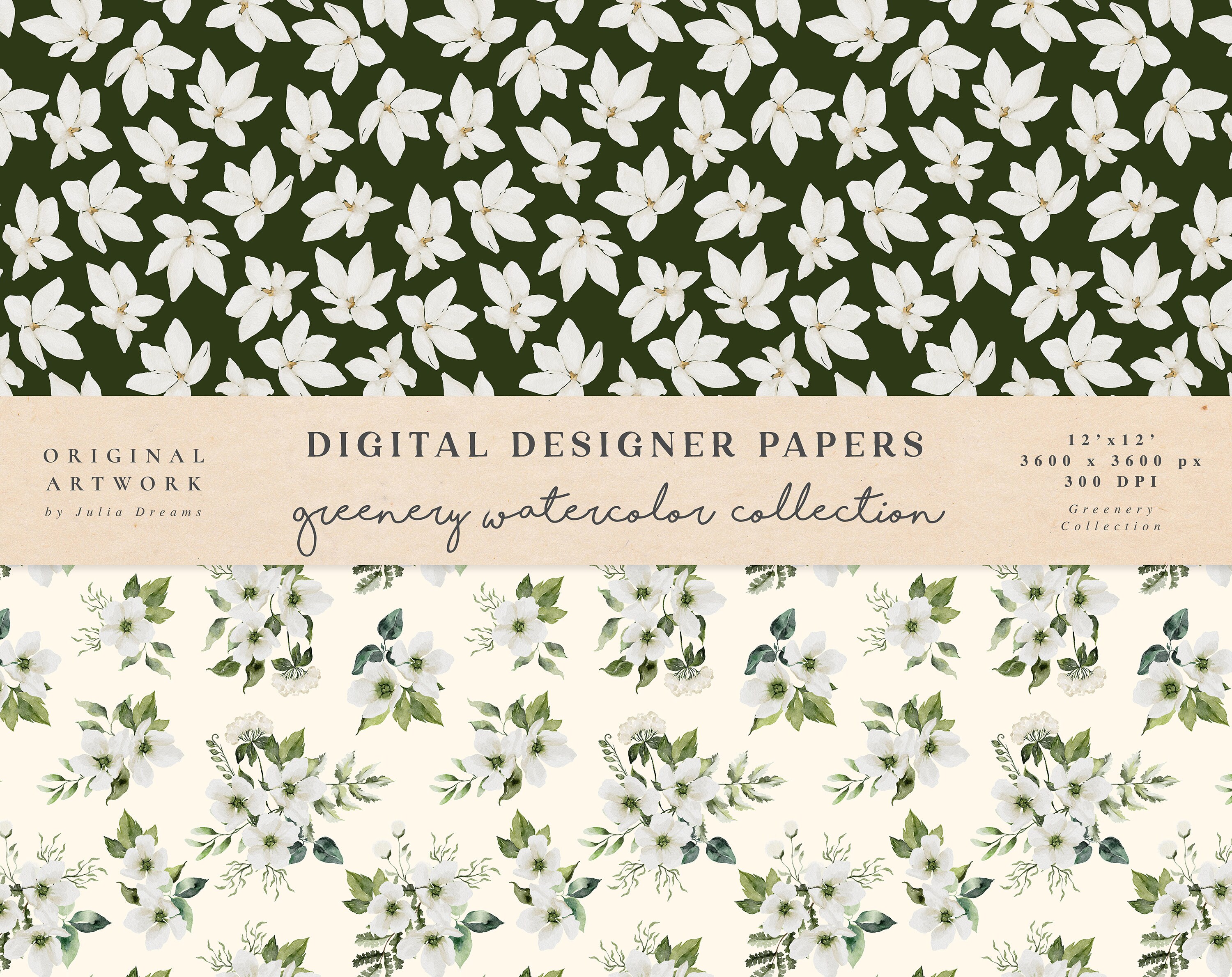Greenery Watercolor Digital Paper Scrapbook Papers - Etsy