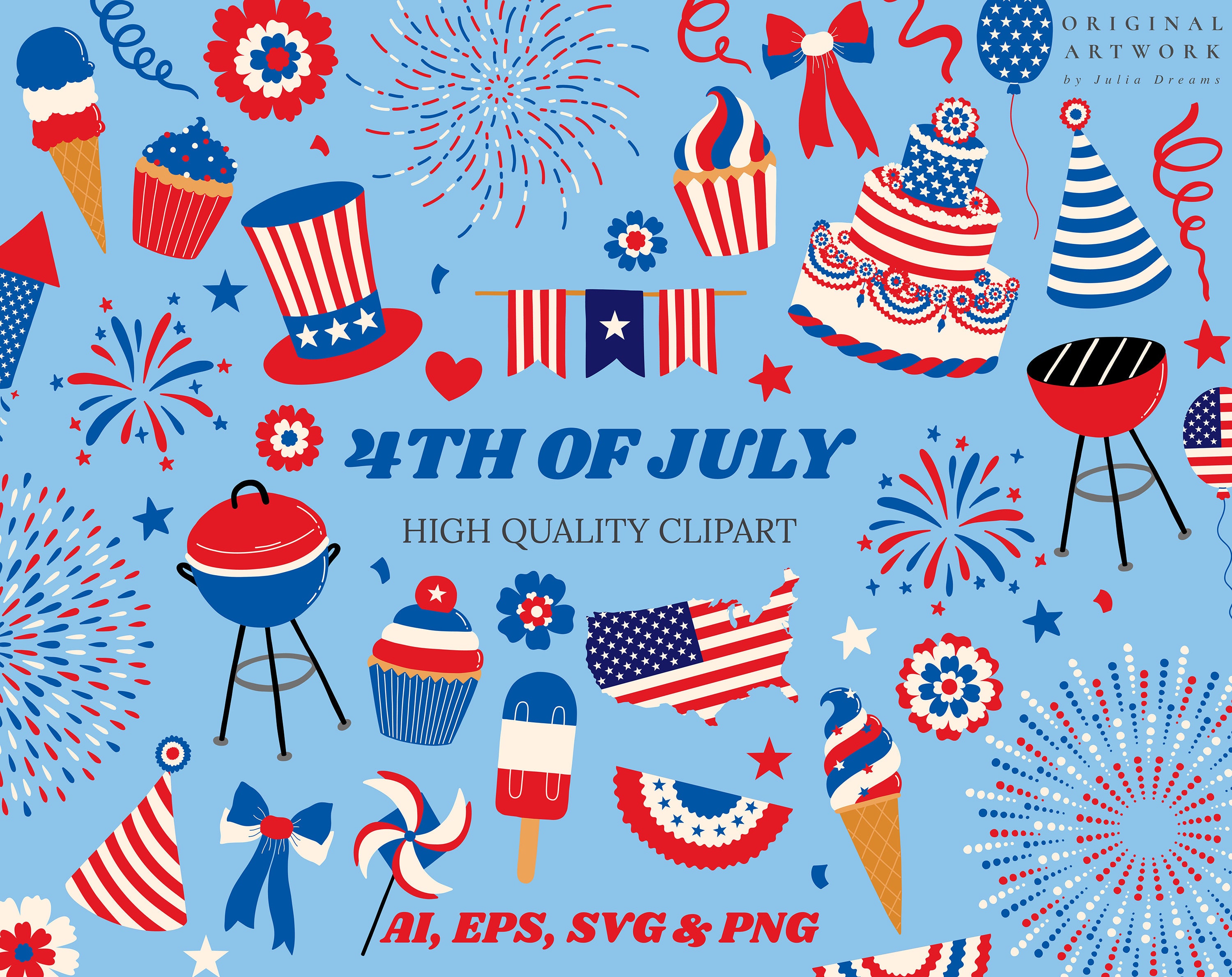 4th of July Clipart Svg Bundle Independence Day Clipart - Etsy