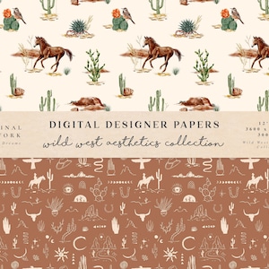 Wild West Watercolor Digital Paper - Western Scrapbook Papers ...