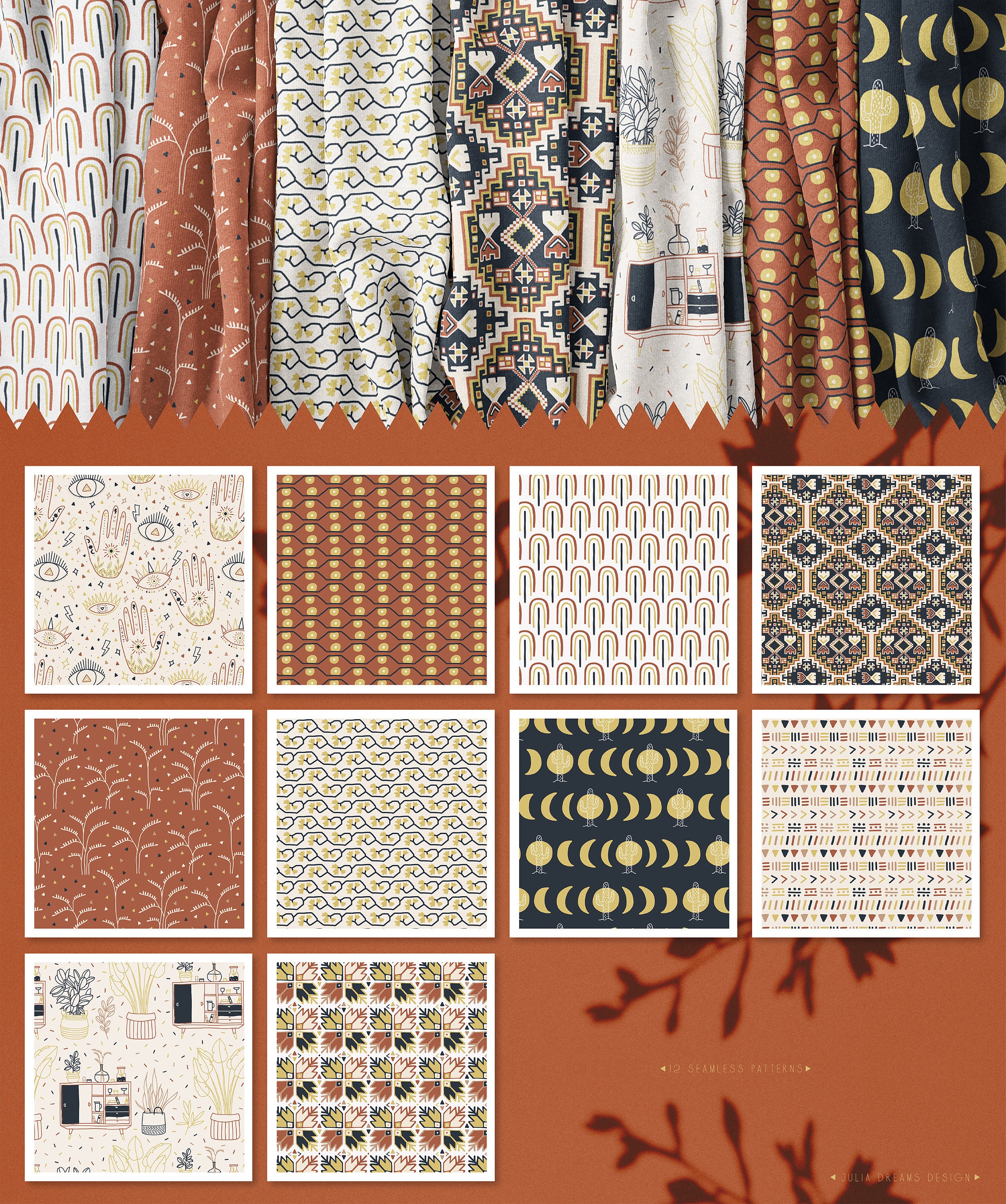 Boho Soul Digital Paper Set - Scrapbook Paper - Seamless Patterns ...