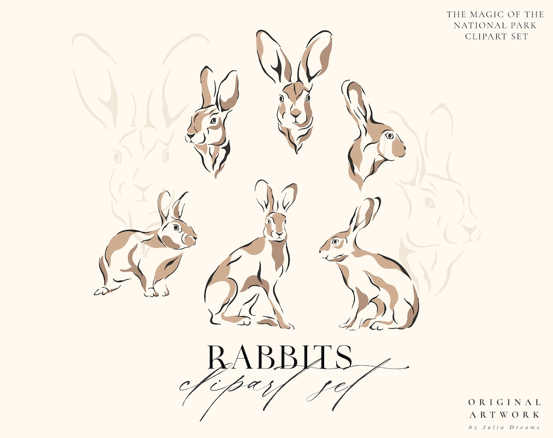 Rabbit Digital Clipart - Individual PNG Files - Logo Elements - Wedding ...