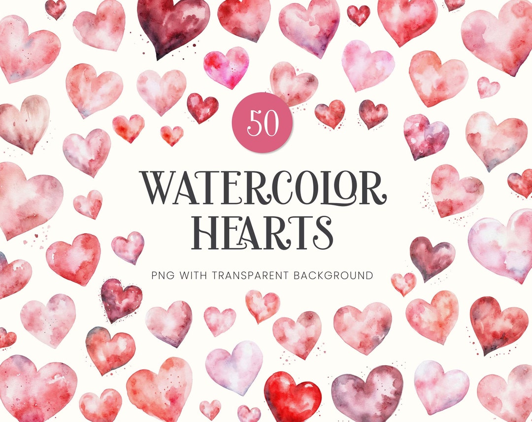 Watercolor Hearts Clipart - Valentine's Day - Instant Download - PNG ...