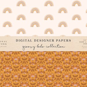 Groovy Boho Digital Papers - Commercial Use - Scrapbook Paper ...