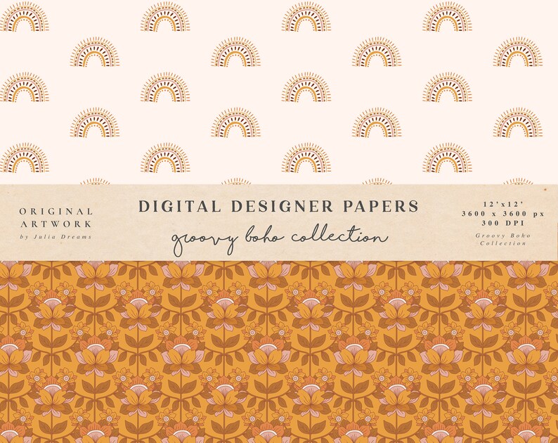 Groovy Boho Digital Papers Commercial Use Scrapbook Paper - Etsy