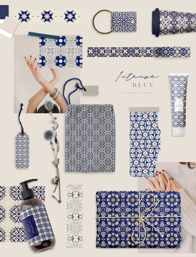 Intense Blue Digital Paper - Scrapbook Papers - Seamless Patterns ...